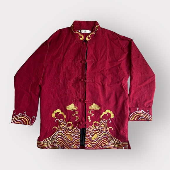 Jackets & Coats | Chinese Red Linen Jacket With Gold And Silver Clouds ...